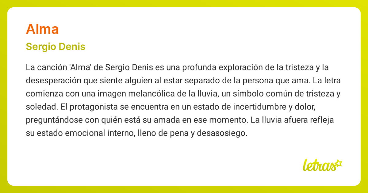 Significado de la canción ALMA (Sergio Denis) - LETRAS.COM