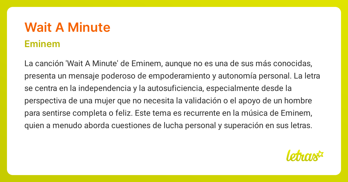 Significado de la canción WAIT A MINUTE (Eminem) - LETRAS.COM