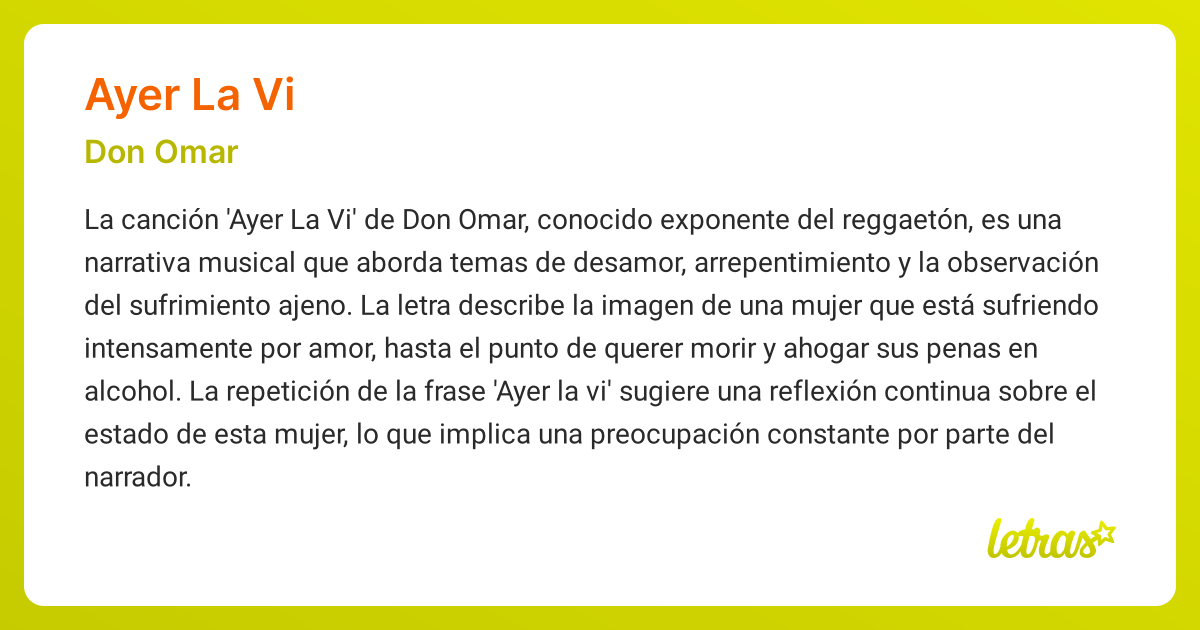 Significado de la canción AYER LA VI (Don Omar) - LETRAS.COM