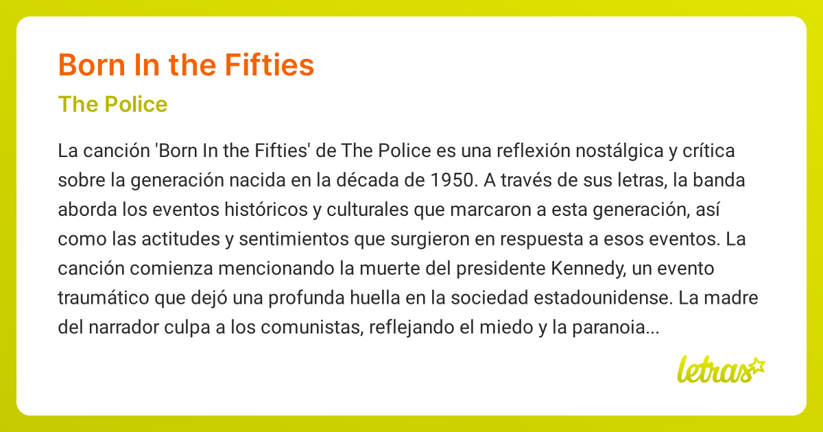 Significado de la canción BORN IN THE FIFTIES (The Police) - LETRAS.COM