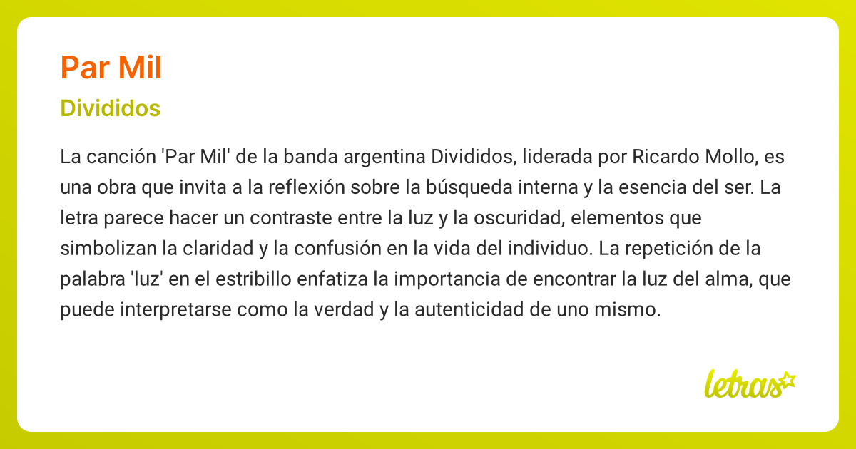 Significado de la canción PAR MIL (Divididos) - LETRAS.COM