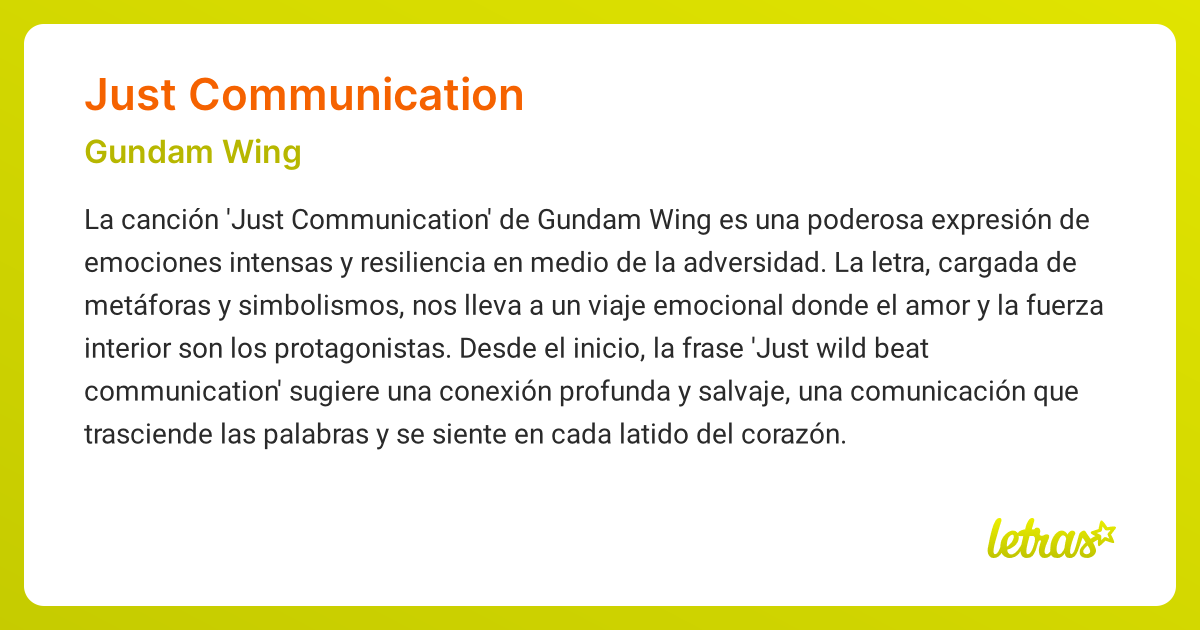 Significado de la canción JUST COMMUNICATION (Gundam Wing) - LETRAS.COM