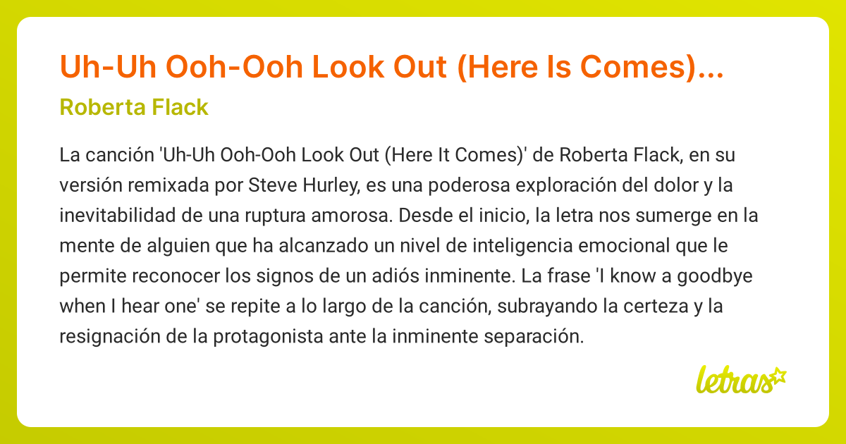 Significado de la canción Uh-Uh Ooh-Ooh Look Out (Here Is Comes) (Steve ...