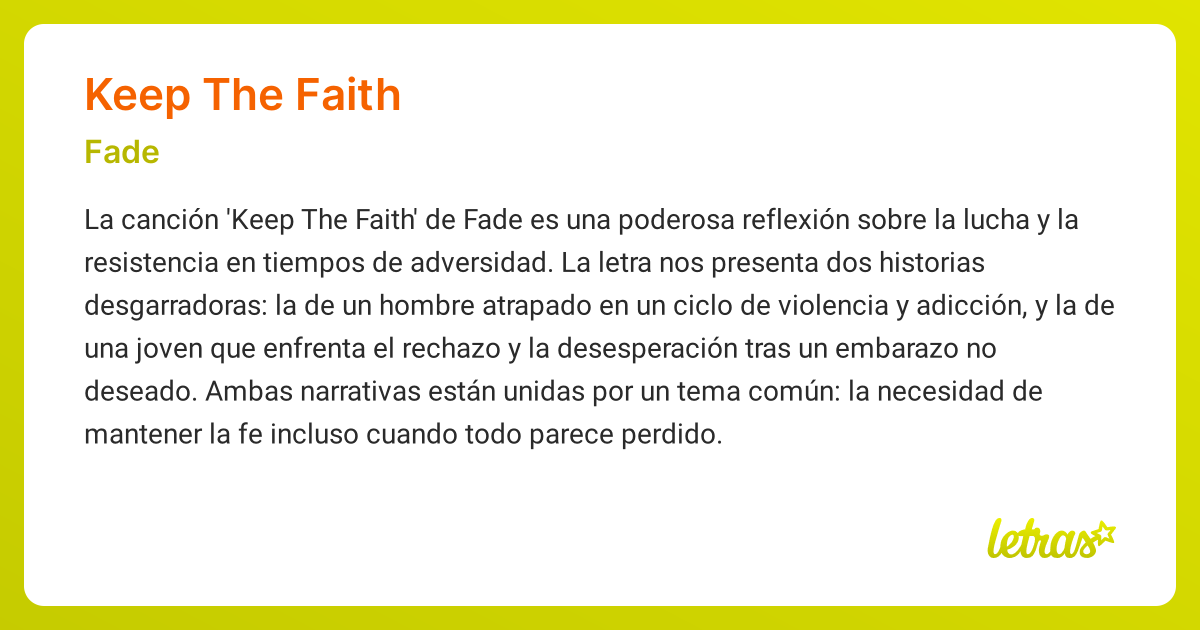 Significado de la canción KEEP THE FAITH (Fade) - LETRAS.COM