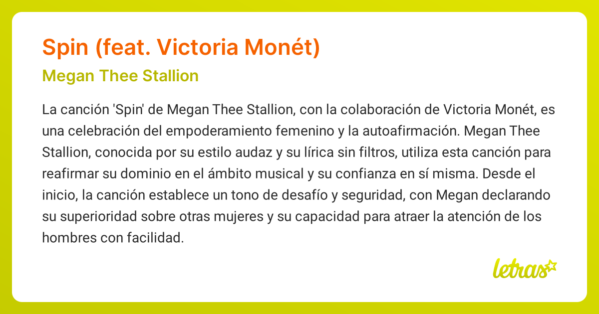 Significado de la canción SPIN (FEAT. VICTORIA MONÉT) (Megan Thee ...