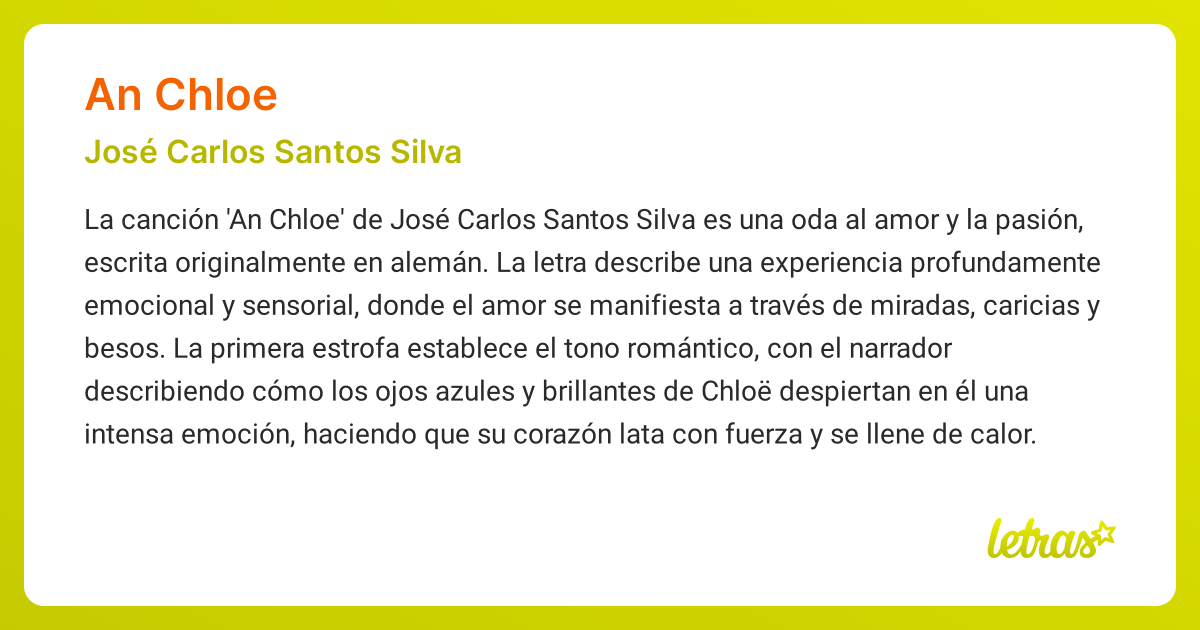 Significado de la canción AN CHLOE (José Carlos Santos Silva) - LETRAS.COM