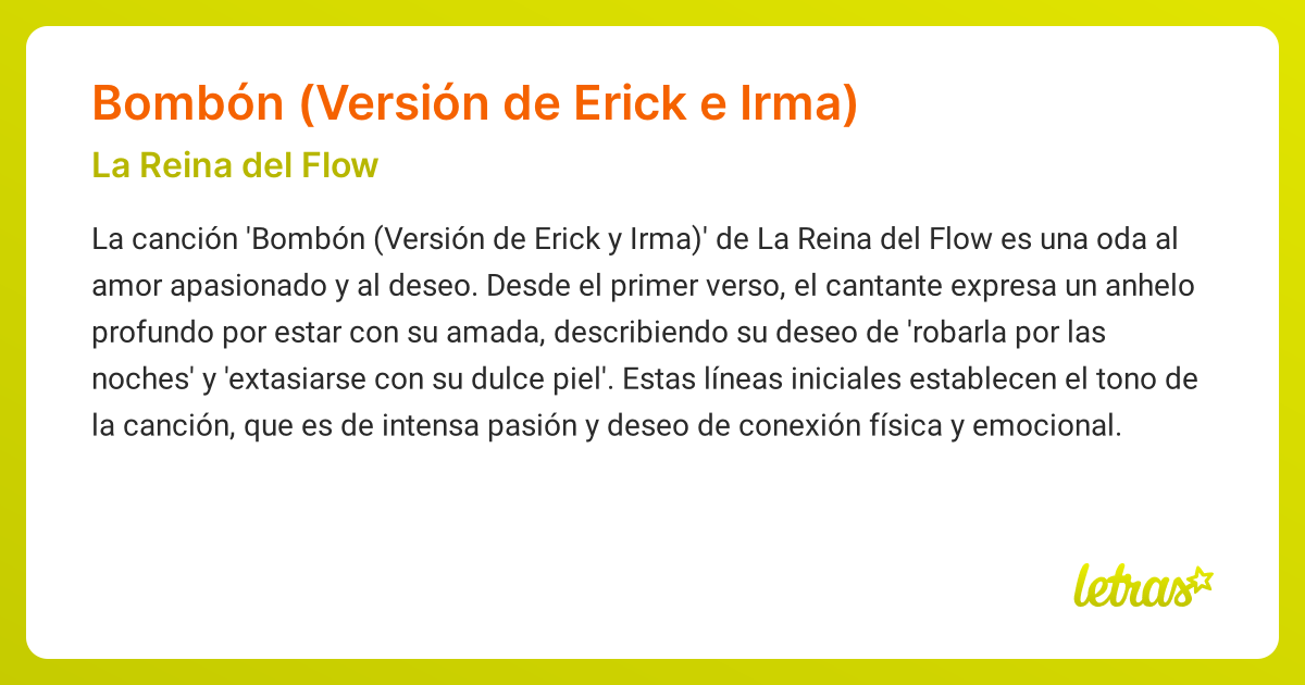 Significado de la canción Bombón (Versión de Erick e Irma) (La Reina ...