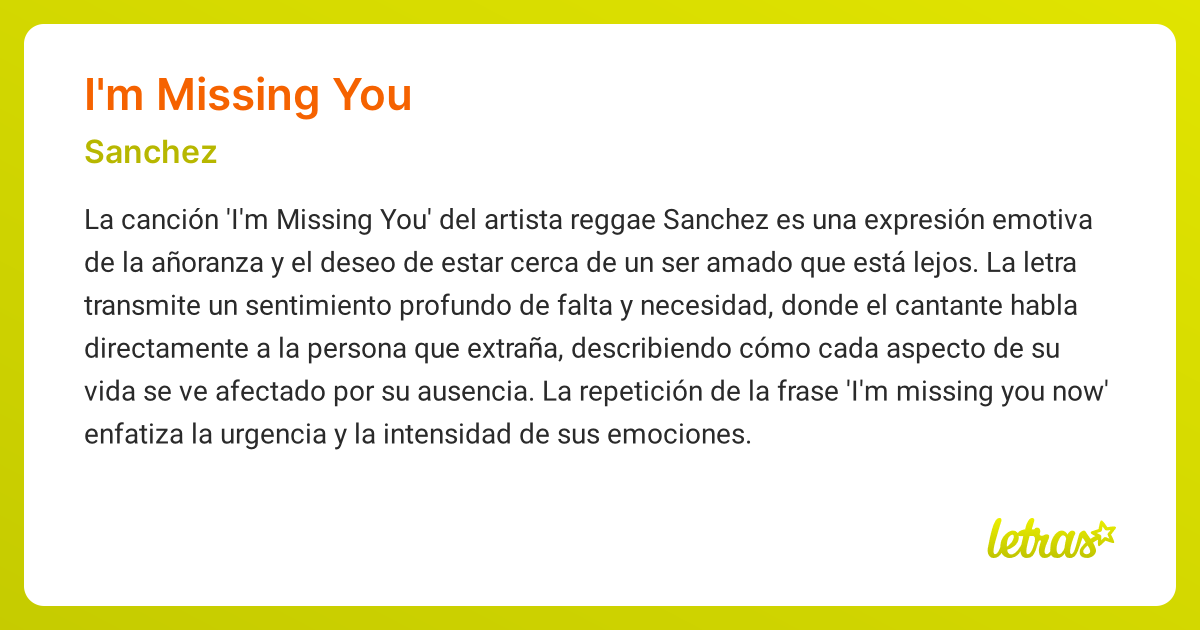 Significado de la canción I'M MISSING YOU (Sanchez) - LETRAS.COM