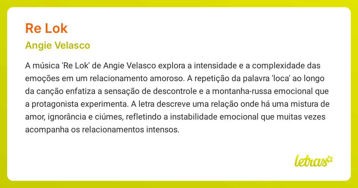 Significado da música RE LOK (Angie Velasco) - LETRAS.MUS.BR