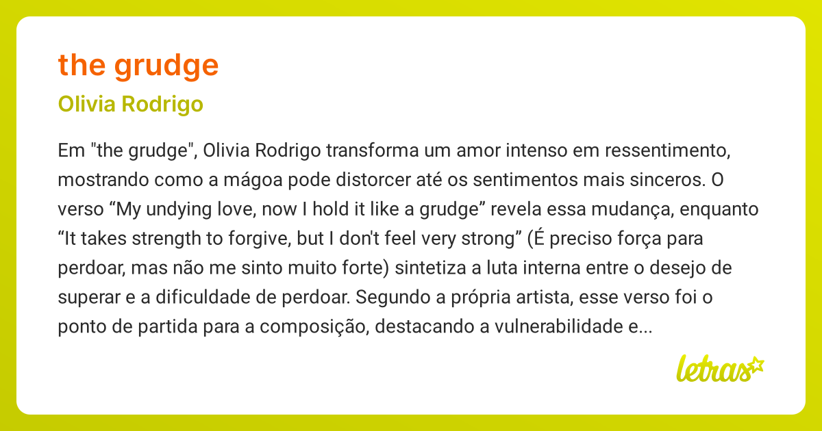 Significado da música THE GRUDGE (Olivia Rodrigo) - LETRAS.MUS.BR