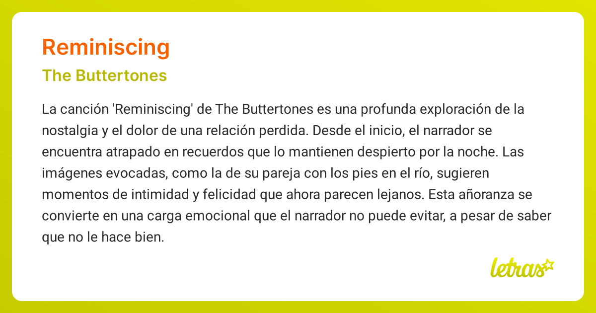 Significado de la canción REMINISCING (The Buttertones) - LETRAS.COM