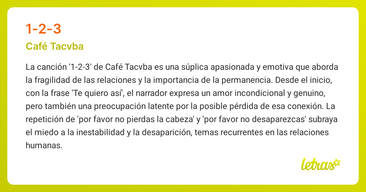 Significado de la canción 1-2-3 (Café Tacvba) - LETRAS.COM