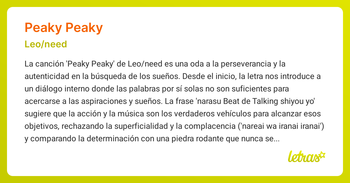 Significado de la canción PEAKY PEAKY (Leo/need) - LETRAS.COM