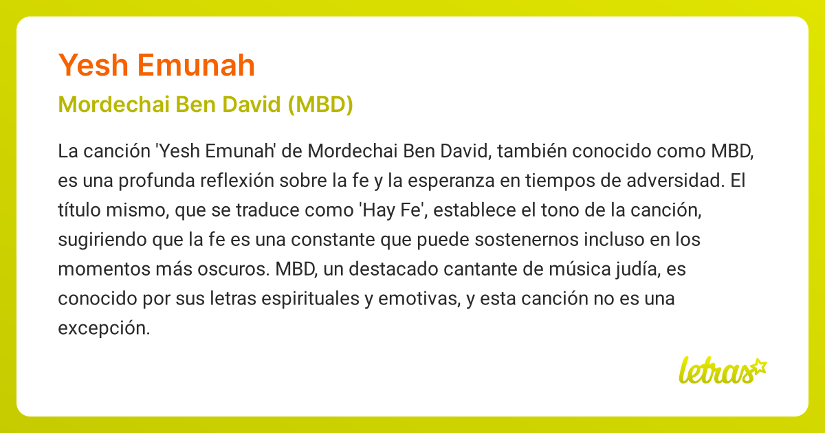 Significado de la canción YESH EMUNAH (Mordechai Ben David (MBD ...