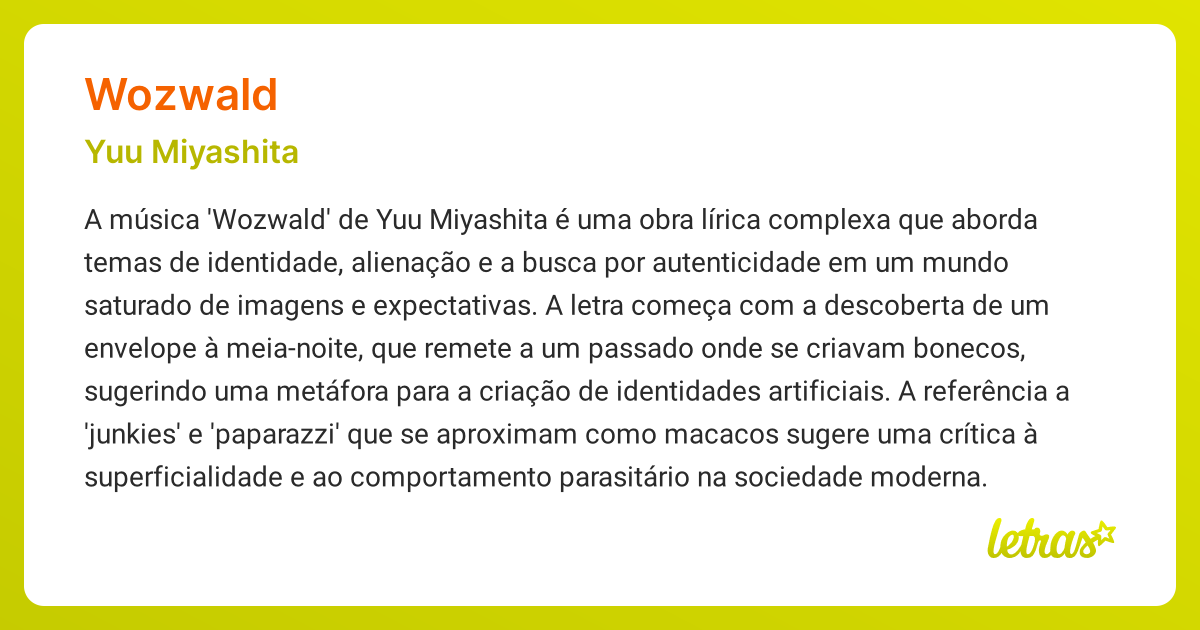 Significado da música WOZWALD (Yuu Miyashita) - LETRAS.MUS.BR