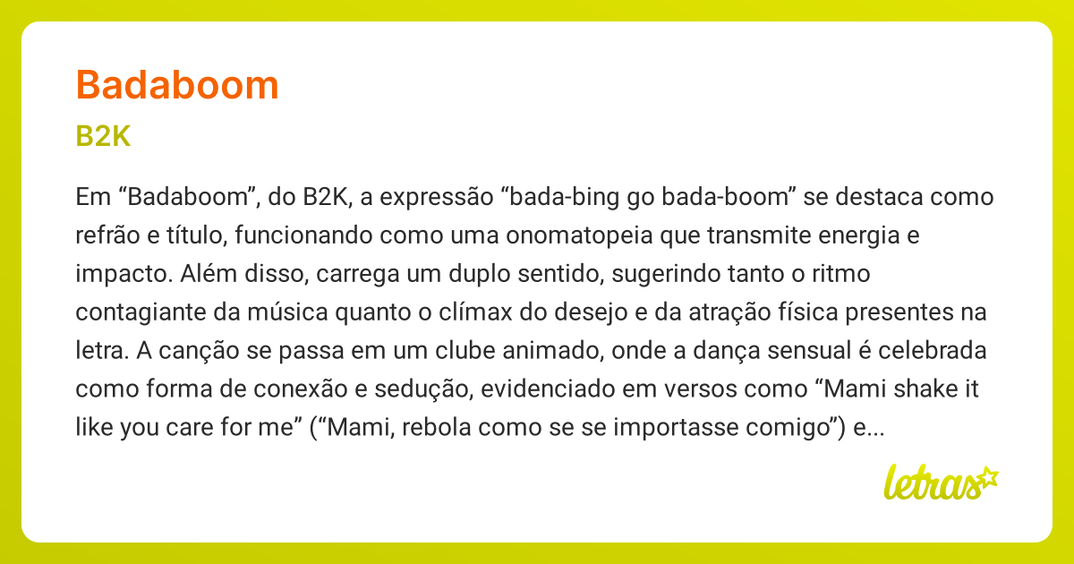 Significado da música BADABOOM (B2K) - LETRAS.MUS.BR