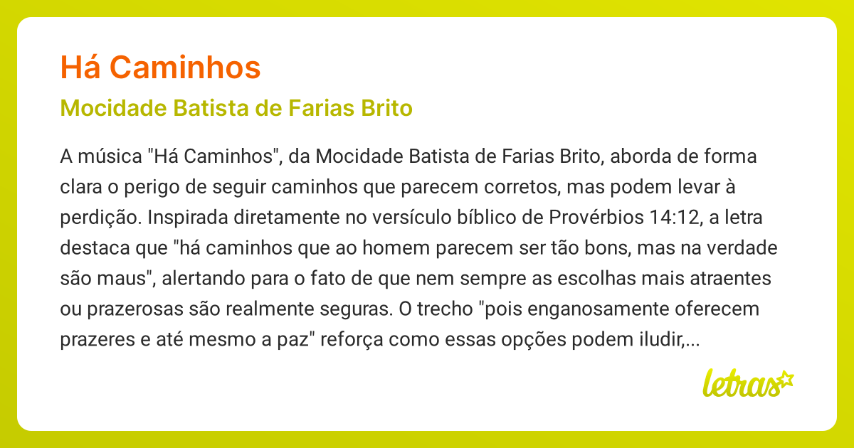 Significado da música HÁ CAMINHOS (Mocidade Batista de Farias Brito ...