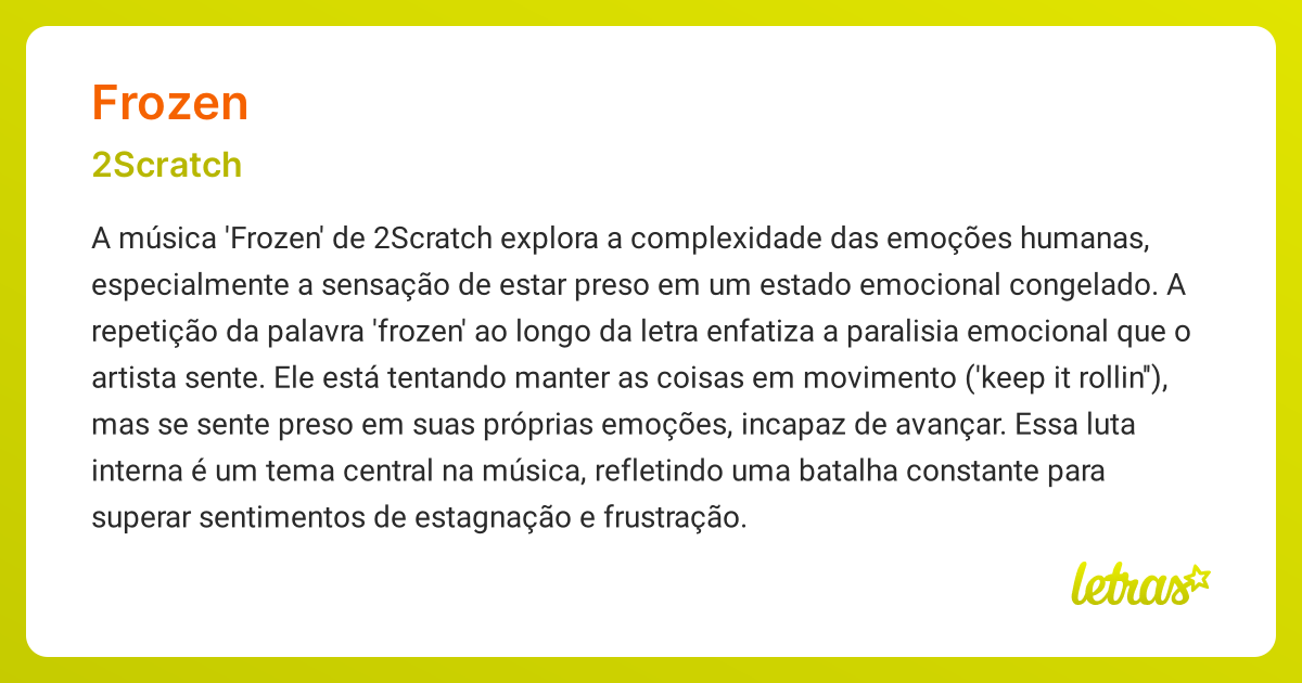 Significado da música FROZEN (2Scratch) - LETRAS.MUS.BR