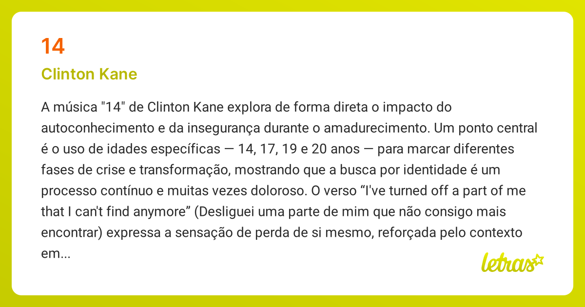 Significado da música 14 (Clinton Kane) - LETRAS.MUS.BR