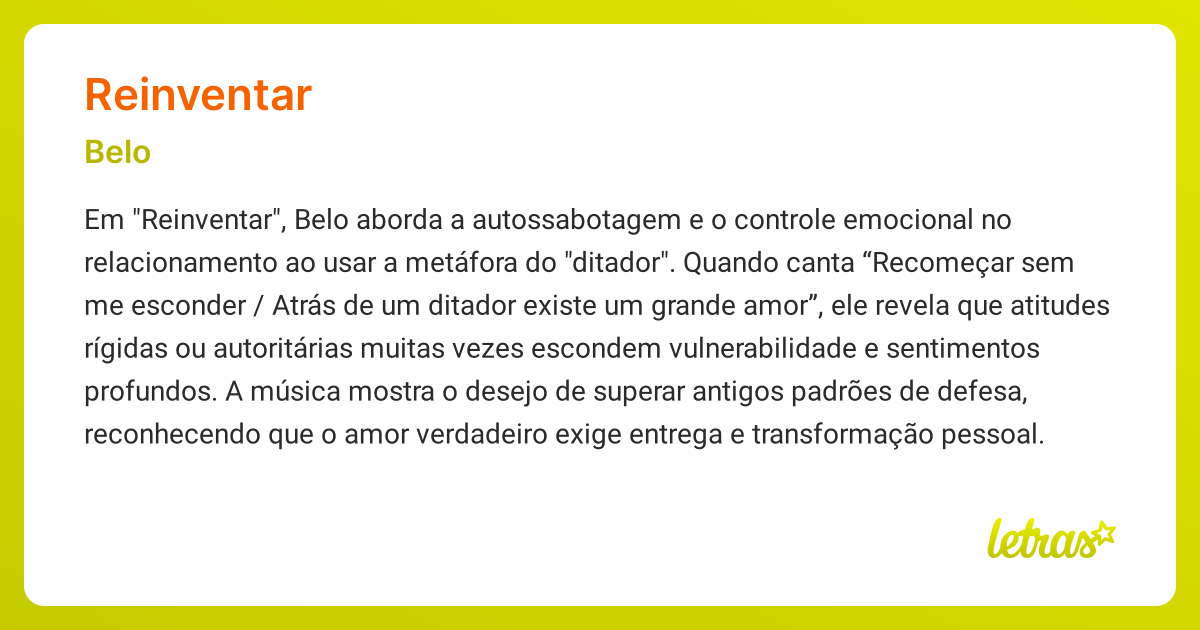 Significado da música REINVENTAR (Belo) - LETRAS.MUS.BR