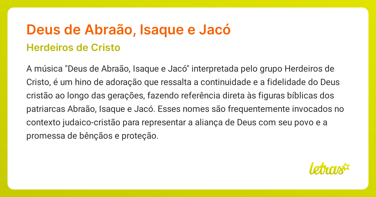 Significado da música Deus de Abraão, Isaque e Jacó (Herdeiros de ...