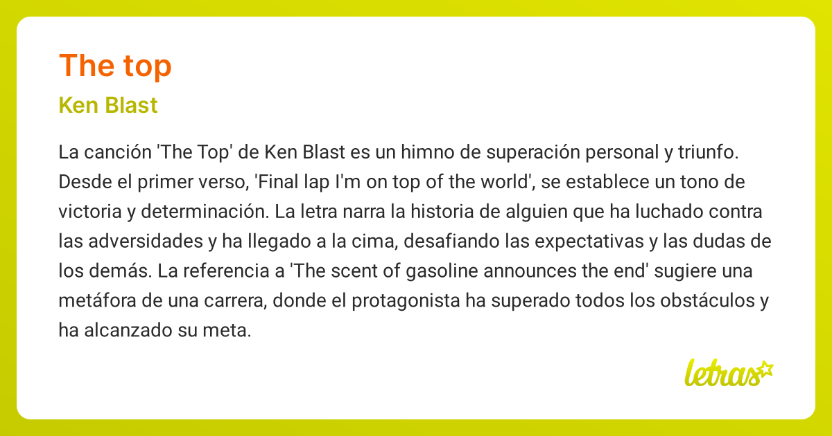 Significado de la canción THE TOP (Ken Blast) - LETRAS.COM