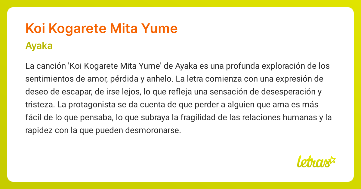 Significado de la canción KOI KOGARETE MITA YUME (Ayaka) - LETRAS.COM