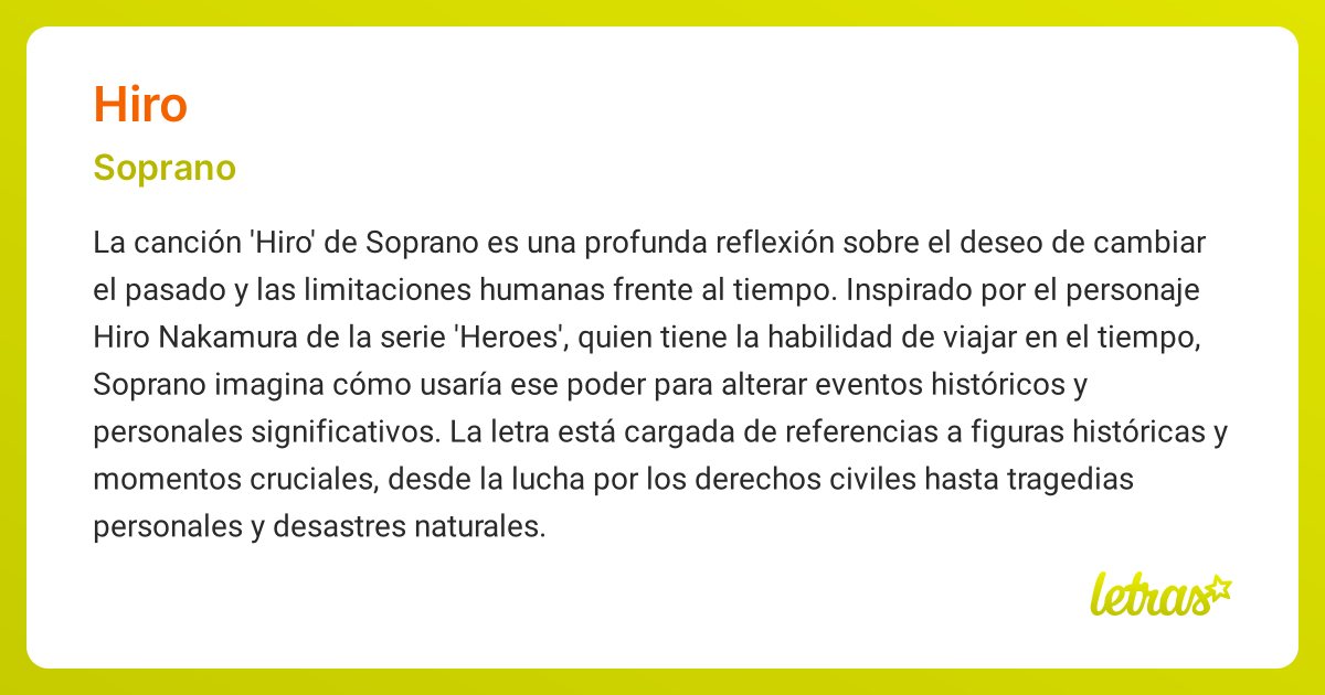 Significado de la canción HIRO (Soprano) - LETRAS.COM