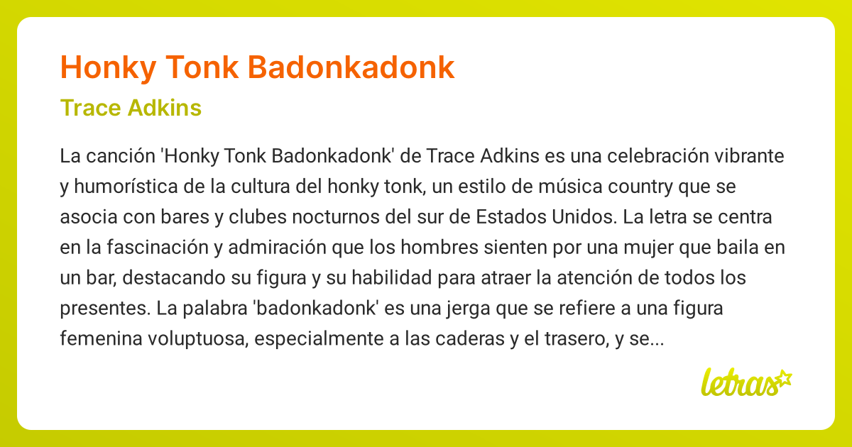 Significado de la canción HONKY TONK BADONKADONK (Trace Adkins ...