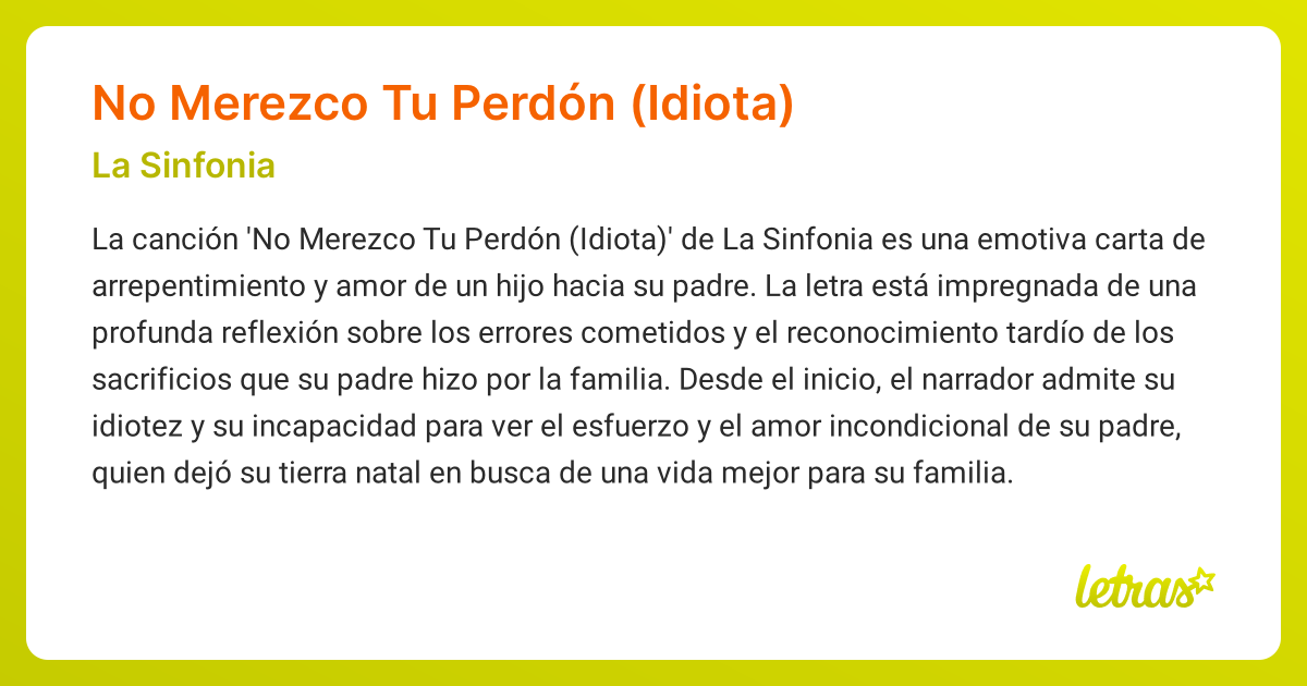 Significado de la canción NO MEREZCO TU PERDÓN (IDIOTA) (La Sinfonia ...