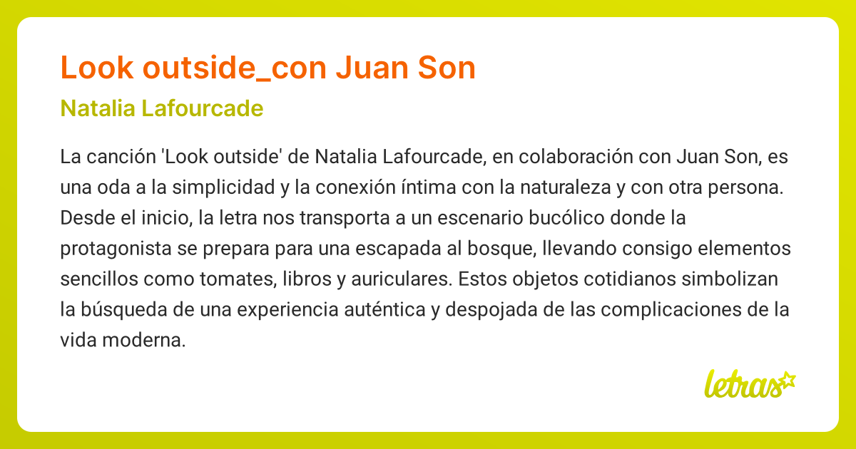 Significado de la canción LOOK OUTSIDE_CON JUAN SON (Natalia Lafourcade ...