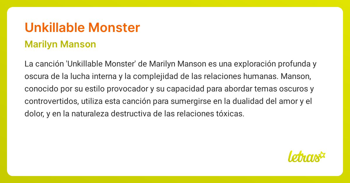 Significado de la canción UNKILLABLE MONSTER (Marilyn Manson) - LETRAS.COM