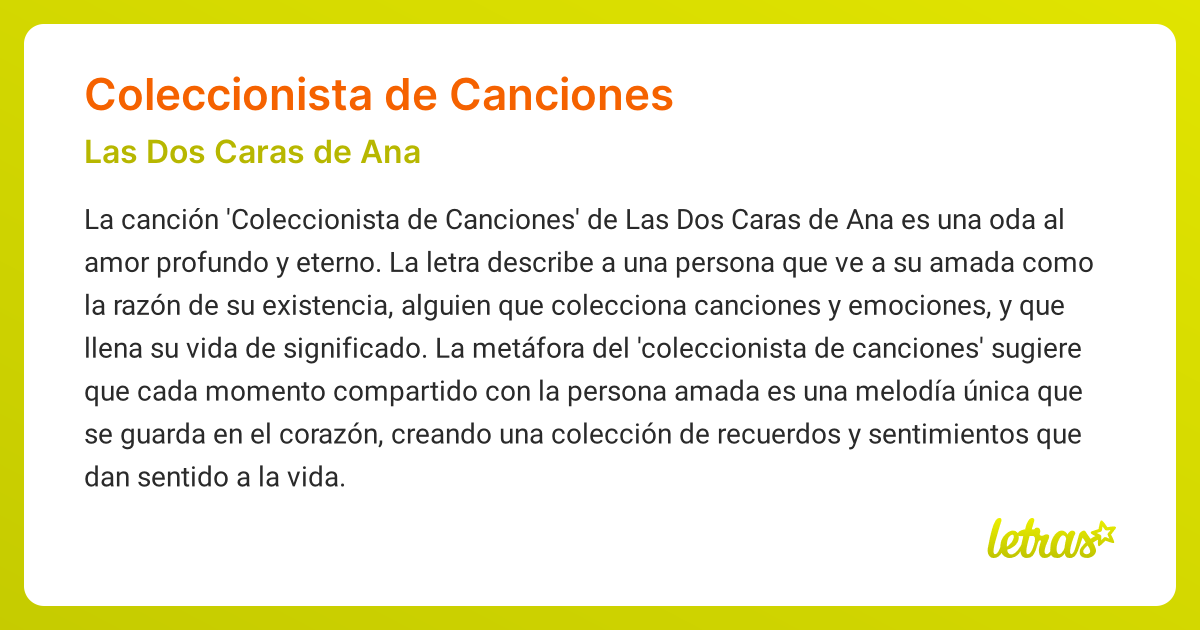 Significado de la canción COLECCIONISTA DE CANCIONES (Las Dos Caras de ...