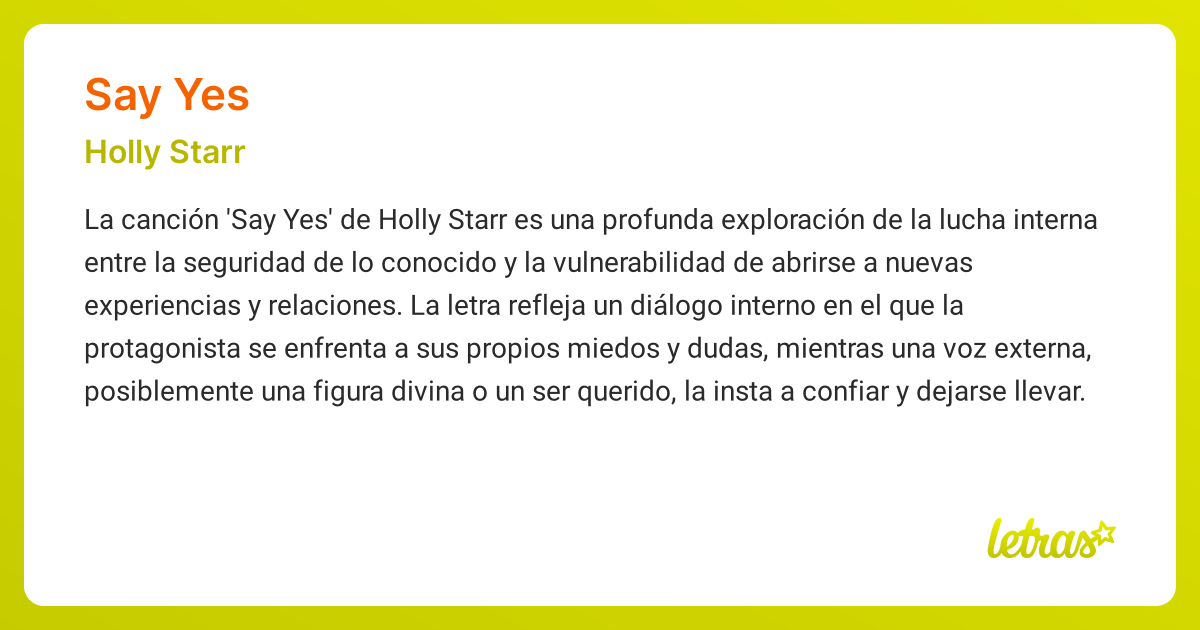 Significado de la canción SAY YES (Holly Starr) - LETRAS.COM