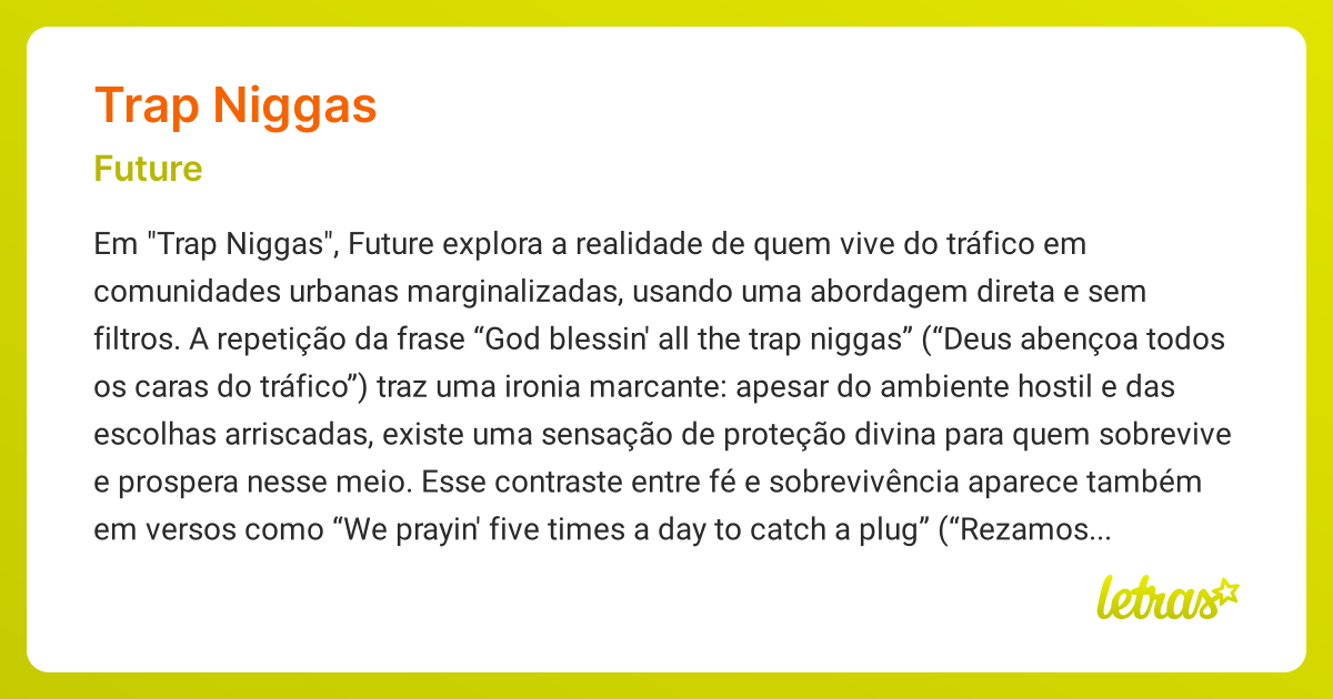 Significado da música TRAP NIGGAS (Future) - LETRAS.MUS.BR