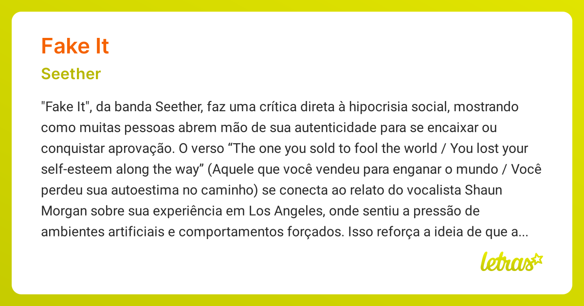 Significado da música FAKE IT (Seether) - LETRAS.MUS.BR
