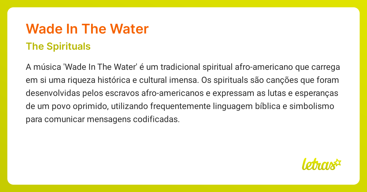 Significado da música WADE IN THE WATER (The Spirituals) - LETRAS.MUS.BR