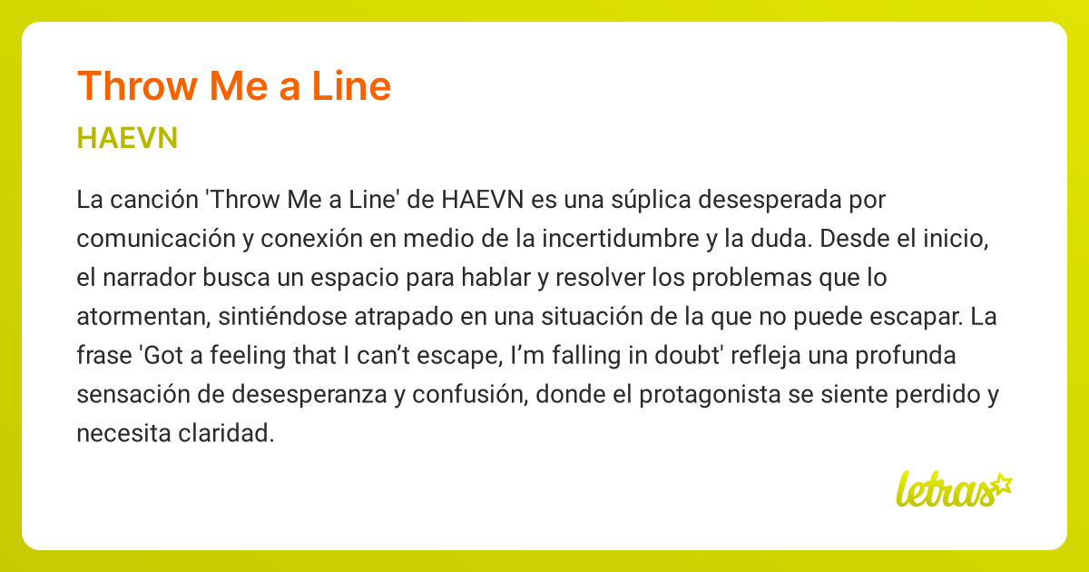 Significado de la canción THROW ME A LINE (HAEVN) - LETRAS.COM