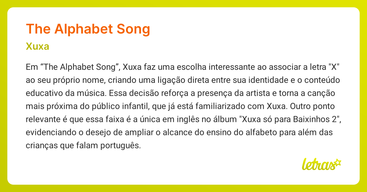 Significado da música THE ALPHABET SONG (Xuxa) - LETRAS.MUS.BR