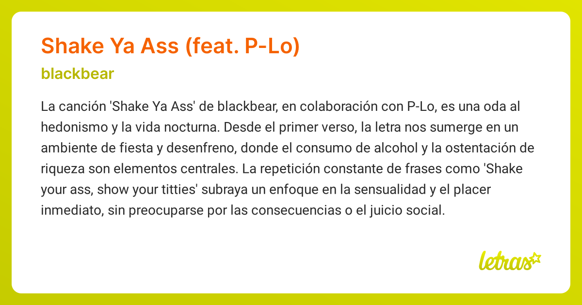 Significado de la canción SHAKE YA ASS (FEAT. P-LO) (blackbear ...
