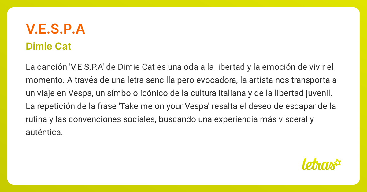 Significado de la canción V.E.S.P.A (Dimie Cat) - LETRAS.COM