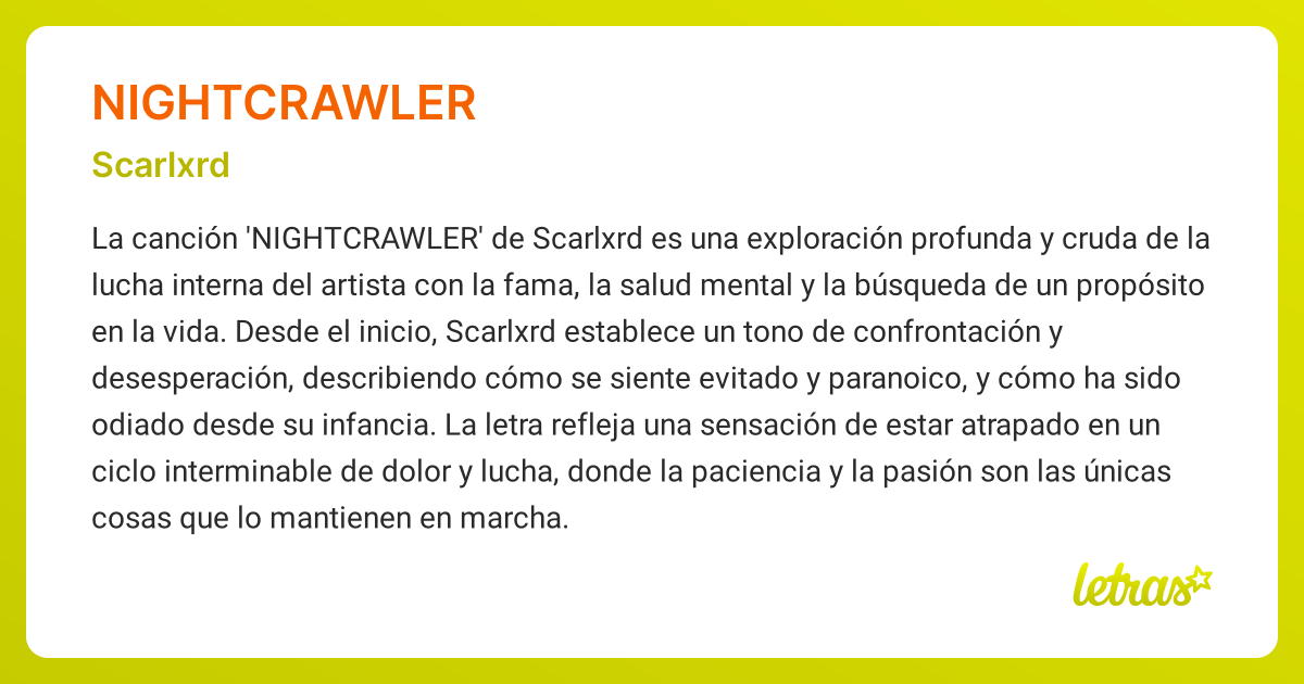 Significado de la canción NIGHTCRAWLER (Scarlxrd) - LETRAS.COM