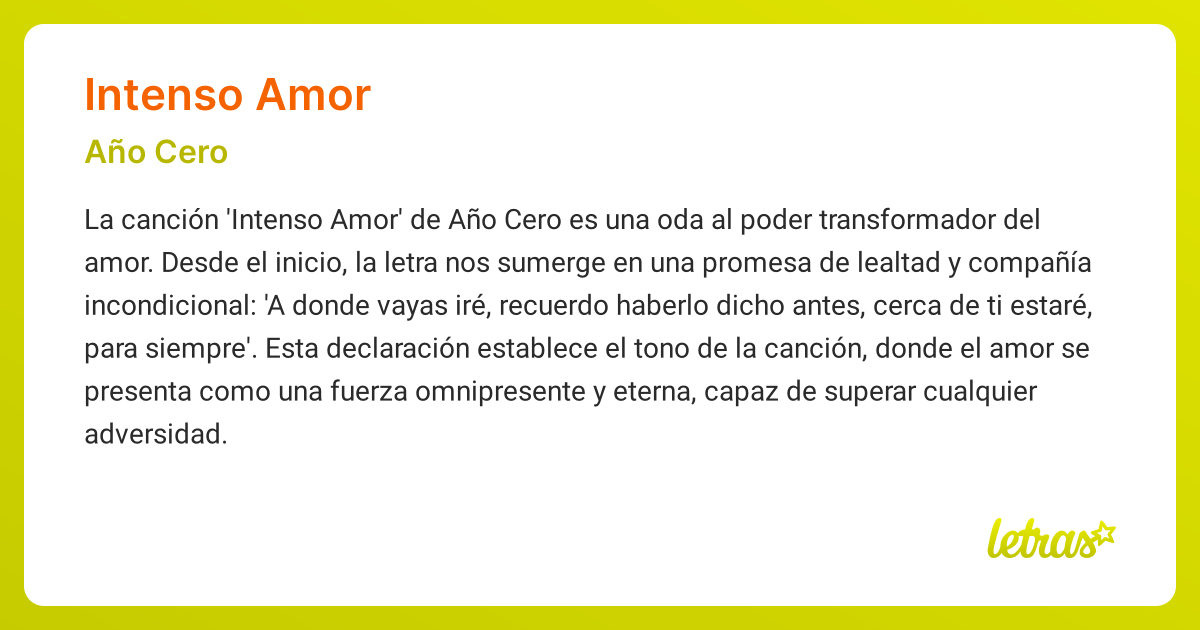 Significado de la canción INTENSO AMOR (Año Cero) - LETRAS.COM