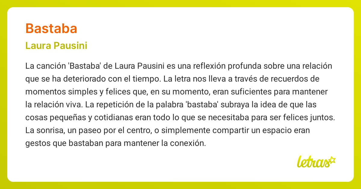 Significado de la canción BASTABA (Laura Pausini) - LETRAS.COM