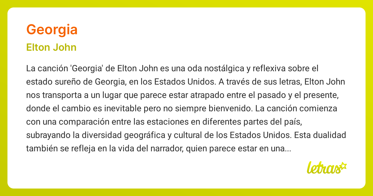 Significado de la canción GEORGIA (Elton John) - LETRAS.COM