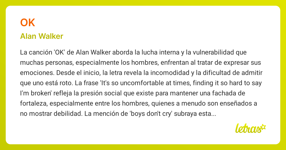Significado de la canción OK (Alan Walker) - LETRAS.COM