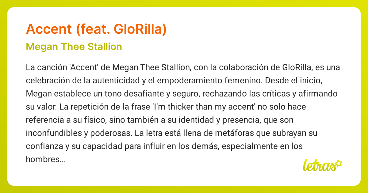 Significado de la canción ACCENT (FEAT. GLORILLA) (Megan Thee Stallion ...