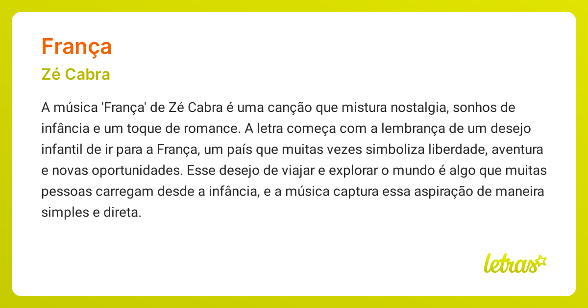 Significado da música FRANÇA (Zé Cabra) - LETRAS.MUS.BR