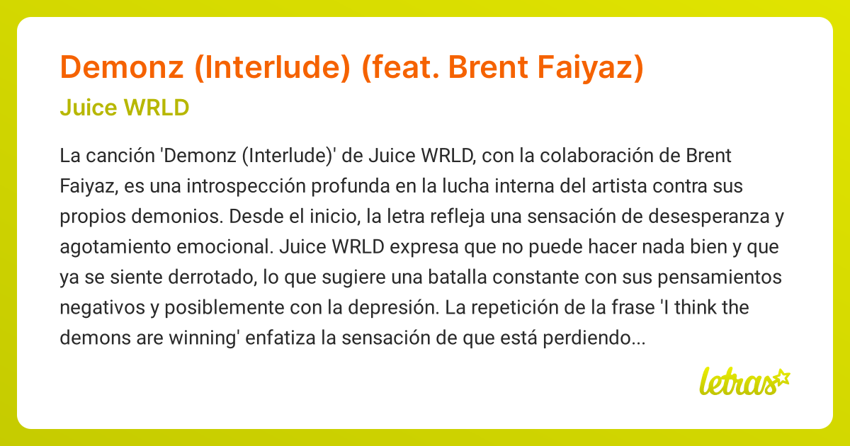 Significado de la canción Demonz (Interlude) (feat. Brent Faiyaz ...