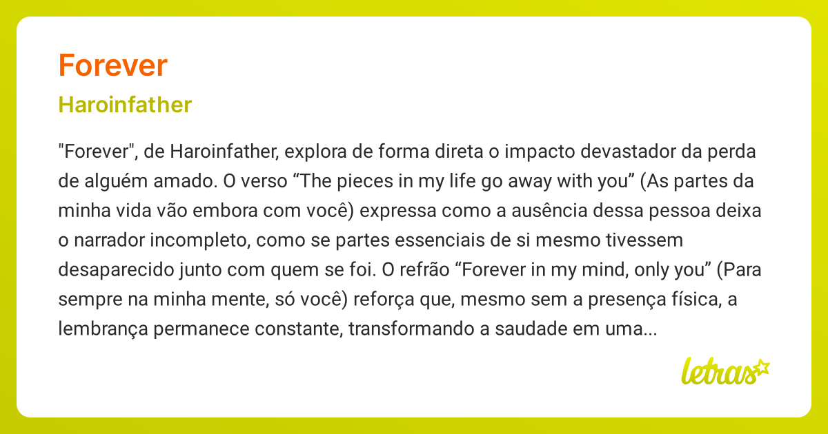 Significado da música FOREVER (Haroinfather) - LETRAS.MUS.BR